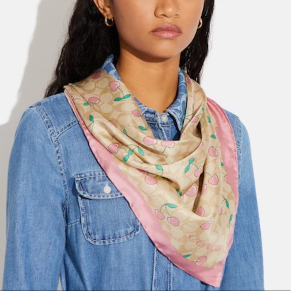 Coach | Accessories | Coach Signature Heart Cherry Print Silk Scarf ...